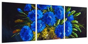 Obraz modrých květů ve váze (90x30 cm)