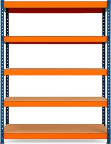 Regál 200x90x50 cm lakovaný 5-policový, nosnost 100 kg - modro-oranžový