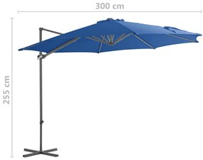 vidaXL Marketos Boční zahradní slunečník s ocelovou tyčí azurový 250 x 250 cm