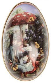 Velikonoční kovová dekorace červené vajíčko se zamilovanými zajíčky – 7x11x7 cm