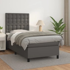 Box spring postel s matrací šedá 90x190 cm umělá kůže 3142819