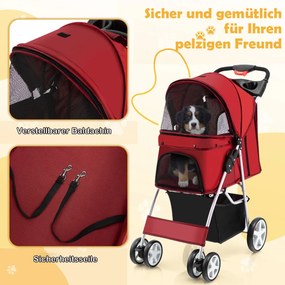 Costway Pet Kočárek Skládací kočárek pro psy s úložným košíkem Držáky na hrnky