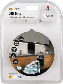 Solight LED světelný pás s testrem, 5m,  sada s 12V adaptérem, 4,8W/m, IP20, studená bílá