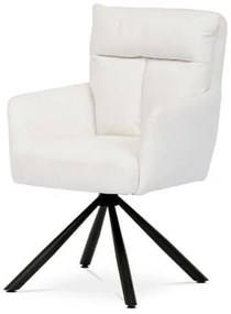 Autronic Moderní jídelní židle Jídelní židle, bílá látka bouclé, otočný mechanismus 180°, černý kov (HC-541 WT2)