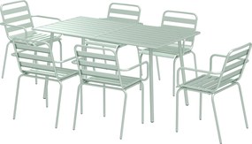 Souprava zahradního nábytku Outsunny 7-dílná s 1 stolem a 6 stohovatelnými ocelovými židlemi v světle zelené barvě | Aosom
