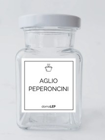 Samolepka na kořenky AGLIO PEPERONCINI bílá 5 × 5 cm základní písmo