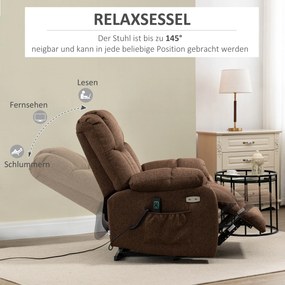 HOMCOM Elektrické televizní křeslo se stojanem Relaxační křeslo s dálkovým ovládáním s napájecím kabelem 58W Hnědá ocel Polyester 92 x 95 x 107 cm