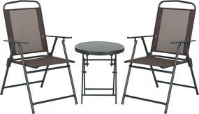 Outsunny 3dílná kovová bistro souprava odolná vůči povětrnostním vlivům se skládacím skleněným stolem, zahradní židle, venkovní nábytek na balkon | Ao