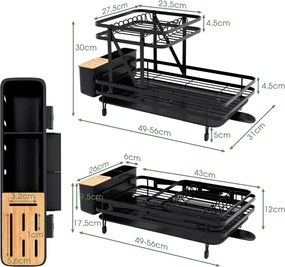 Costway Dish Drainer 2-vrstvý skládací kovový stojan na nádobí, černý