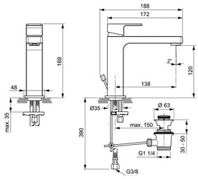 Ideal Standard Edge - Umyvadlová baterie GRANDE SLIM s odtokovou garniturou, Chrom A7106AA