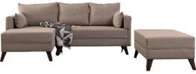 Hanah Home Dvoumístná pohovka BELLA krémová levá 205 cm s taburetem 825BLC1510