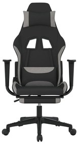 Herní židle s podnožkou černá a světle šedá textil,  3143744