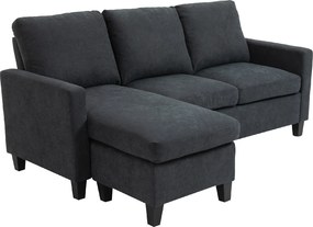 HOMCOM Rohová Sedačka se Spací Funkcí, 3místná Sedačka s Polštáři, L-Tvarovaný Gauč do Obývacího Pokoj, Ložnice 197 x 139 x 91 cm, Polyester, Tmavě š…