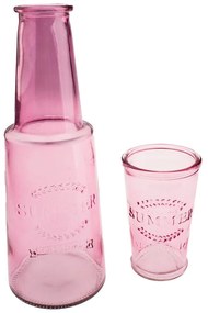 Růžová skleněná karafa se sklenicí, 800 ml