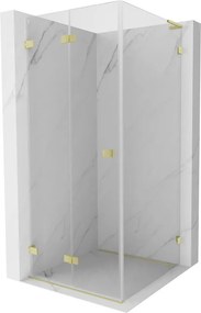 Mexen Lunar-F L, skládací sprchový kout levý 80 x 80 cm, 8mm čiré sklo, zlatý matný profil, 836L-080-080-55-00-L