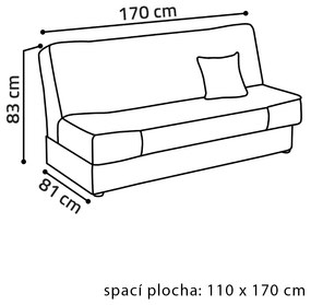 Pohovka GABI | 170 cm | rozkládací + úložný prostor | VÝBĚR TKANIN