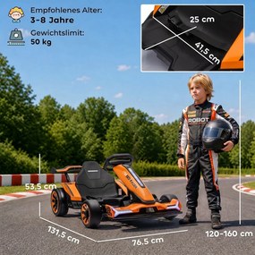 AIYAPLAY 12V elektro-go-kart pro děti 3-8 let, nastavitelné sedadlo, 3 rychlosti, plynulý start, oranžová