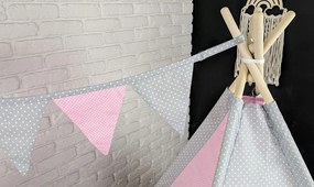 Dětský stan TEEPEE (TÝPÍ) ANIMALS s doplňky - RŮŽOVÁ PARTIČKA - růžový/šedý
