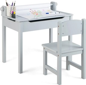 Costway Dětský stůl se senzorickým prostíráním židle pro děti, šedá