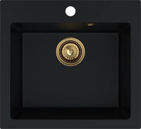 Sink Quality Ferrum 50, kuchyňský granitový dřez 490x450x195 mm + zlatý sifon, černá, SKQ-FER.C.1K50.XG
