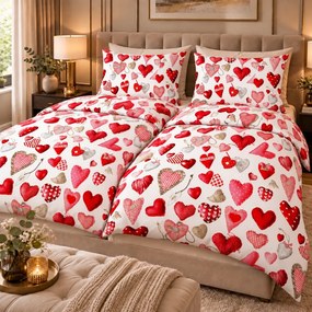 Povlečení bavlněné Deluxe 3D Láska bíla TiaHome - 1x Polštář 90x70cm, 1x Přikrývka 140x200cm
