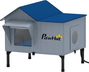 PawHut Venkovní vyhřívaný dům pro kočky Vodotěsný Zvýšená podlaha 5 cm Vyhřívací polštář 55°C 51 x 41 x 55 cm Světle šedá