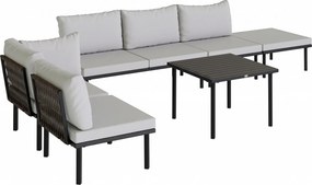 Outsunny 6dílná venkovní lounge souprava pro 5–6 osob — 2místná sedačka, rohové křeslo, 2 bezloketní křesla, podnožka a kovový stolek — silné polštář…