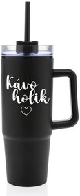 KÁVOHOLIK - černý cestovní termohrnek s průhledným víčkem 900 ml