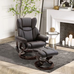 HOMCOM polohovatelné masážní křeslo s podnožkou a funkcí polohování, imitace kůže, hnědá 79x82x101 cm, pohodlné pro relaxaci a wellness
