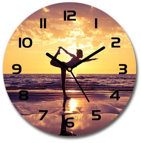 Wallmuralia Skleněné hodiny kulaté Joga na pláži fi 30 cm