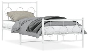 Kovový rám postele s hlavovým a nožním čelem bílý 90 x 200 cm