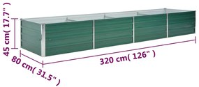 vidaXL Marketos Vyvýšený záhon pozinkovaná ocel 320 x 80 x 45 cm zelený