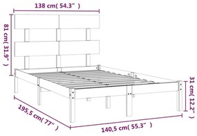 Rám postele šedý masivní dřevo 135 x 190 cm dvojlůžko,  3104650