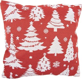 Bílo-červený dekorační polštář s vánočními stromky - 44*44*4 cm