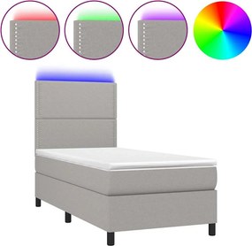 Box spring postel s matrací a LED světle šedá 90x190 cm textil 3134757