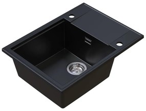 Sink Quality Sink55, kuchyňský granitový dřez 620x460x215 mm + chromový sifon, černá, SKQ-SINK.C.1KKO.X