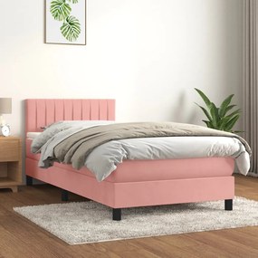 vidaXL Box spring postel s matrací 90x190 cm samet [3141395] Barva: Růžová