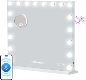 Fenchilin Bluetooth Led kosmetické zrcátko, hollywoodský styl, 18 žárovek, 800x580 mm