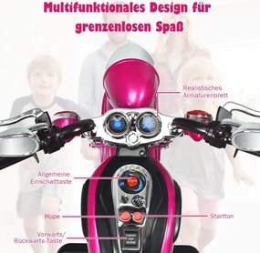 Costway 6 V elektrický motocykl na baterie s hudbou růžová