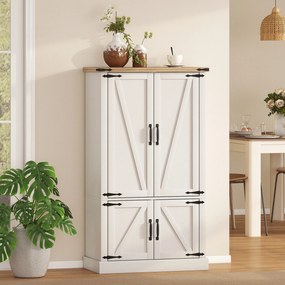 HOMCOM kuchyňský buffet, kuchyňská skříňka s 4 dveřmi, 6 držáků na koření a nastavitelné police, 76,3 x 40 x 136 cm, bílá