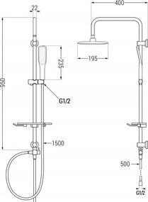 Mexen sprchový sloup T49 s horní a ruční sprchou hlavicí, bílý/zlatý - 798494993-25