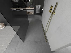 Mexen Kioto, průchozí sprchová zástěna 110 x 200 cm, 8mm šedé sklo, 2x zlatá stabilizační rozpěra, 800-110-002-50-40