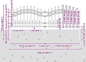 Zahradní plot KAMPEN s kopím nahoře černý 240 x 75 cm ocelový 151084