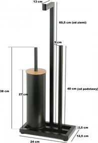 Erga Pap, držák toaletního papíru s WC kartáčem a zásobníkem, černá-hnědá, ERG-YKA-P.PAP-WC-BLK