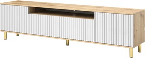 Eka Televizní skříňka GANA na kovových zlatých nožkách 200 cm, Dub Artisan/Bílá