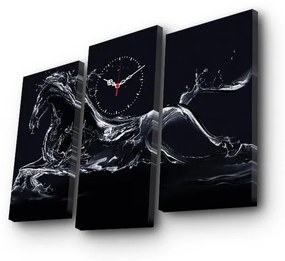 Obrazové nástěnné hodiny Kůň 66x45 cm černo-bílé