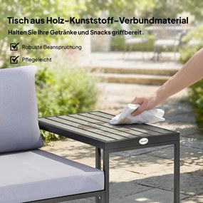 Outsunny 3dílný bistro set na balkon – 2 křesla a stolek, odnímatelné prodyšné polštáře, ocel, šedá