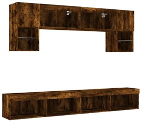 6dílná obývací stěna s LED kouřový dub kompozitní dřevo - Default Title