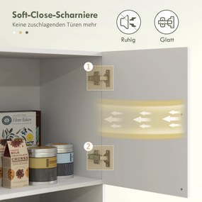 HOMCOM Kuchyňská Skříňka Buffet se Pracovní Deskou, 2 Dveře, 2 Skříňky, Vysoká Skříň s Tichými Závěsy, Mikrovlnková Skříňka s Moderním Designem, Bílá