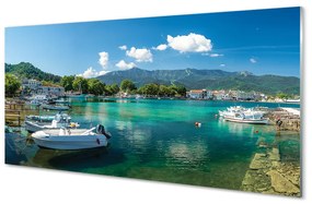 akrylový obraz Řecko Marina moře hory 140x70 cm